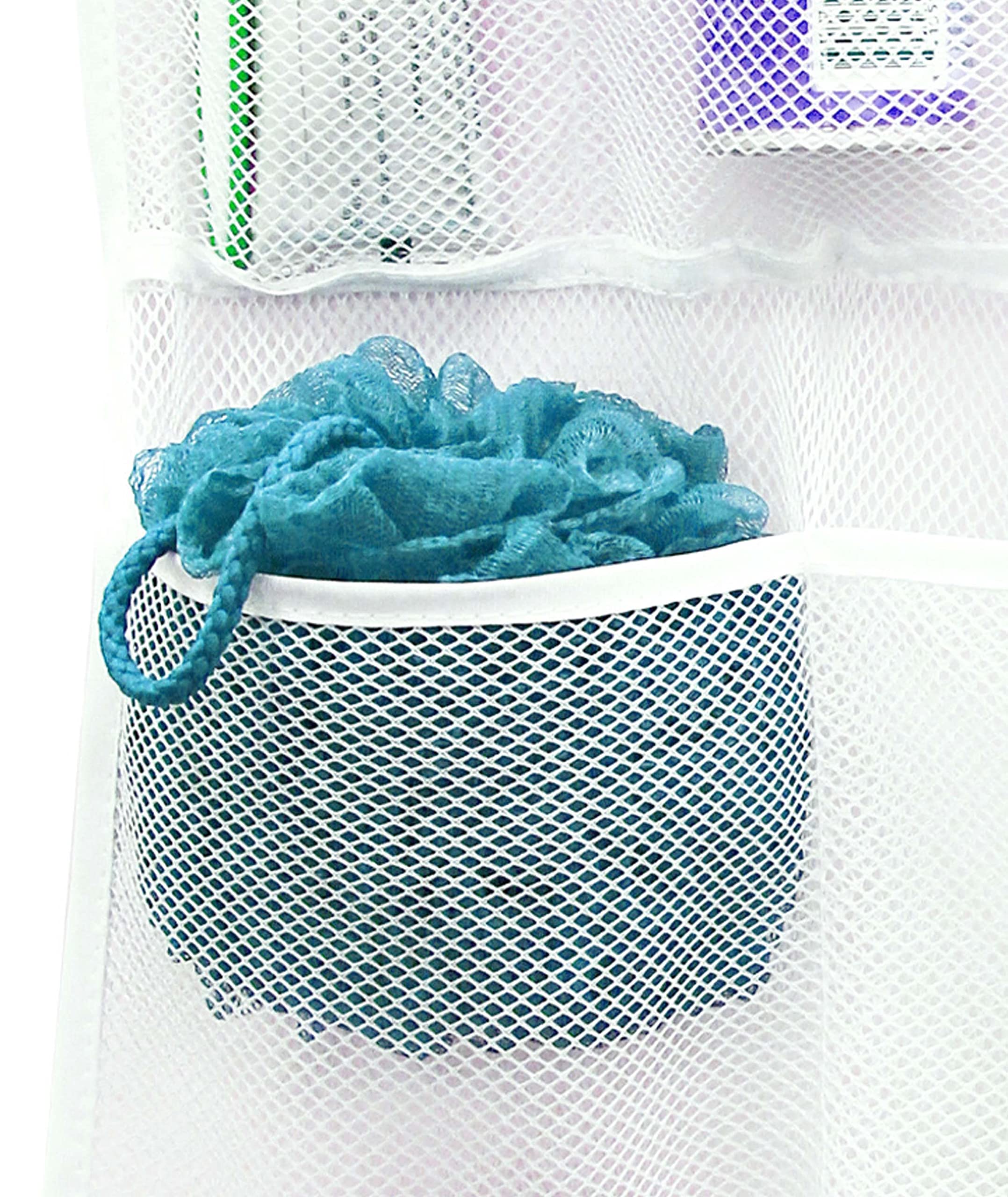 S&T INC. Shower Organizer, Shower Caddy or Bathroom Organizer with Quick Drying Mesh, 7 Pockets to Hold Shampoo, Soap, Loofah, and Cruise Ship Essentials, 14 Inch by 30 Inch, White, 2 Pack