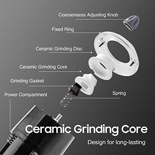 SimCoker Gravity Electric Salt and Pepper Grinder Set, Automatic Salt and Pepper Grinder Set Battery Operated, Adjustable Coarseness with LED Light, One Hand Automatic Operation, Spoon, Black, 2 Pack