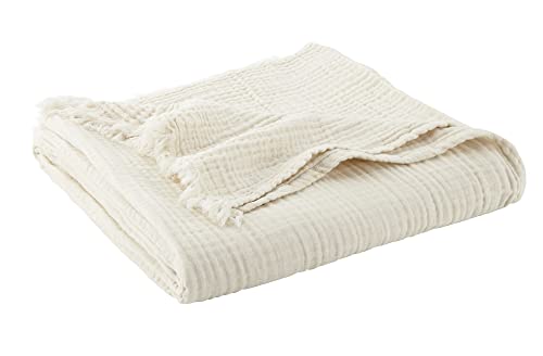 Whisper Organics, 100% Organic Muslin Cotton Throw Blanket â GOTS & Fairtrade Certified Organic â 4 Layers Breathable Lightweight Throw â All Season Pre-Washed Soft Cotton Blanket (Natural, 60x80)