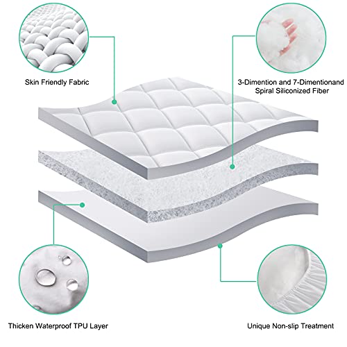 Extra Thick Waterproof Mattress Pad Queen Size Mattress Protector Bed Cover 8-21" Deep Pocket Cooling Quilted Fitted Pillow Top Mattress Topper