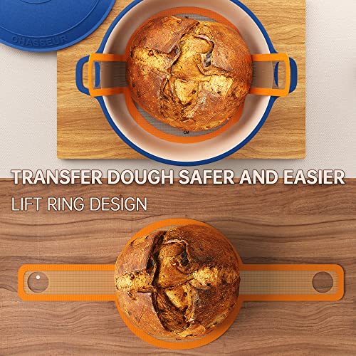 2PCs GUY DREAM Silicone Baking Mat for Dutch Oven - Non-stick Bread Sling - 8.3 Inch Reusable Bread Baking Mat – Silicone Dutch Oven Liner with Long Handles & 1 Set of Silicone Brush & Spatula