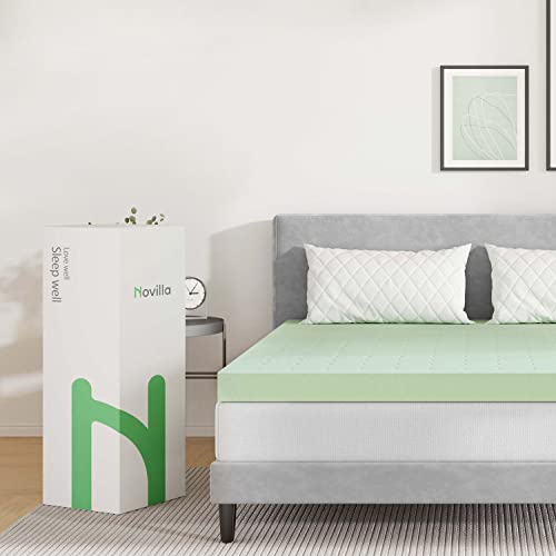 Novilla Mattress Topper Queen, High Density 4 Inch Memory Foam Mattress Topper with Gel Infusion for Pressure-Relieving & Cooling, Medium Soft Queen Mattress Topper, Airflow Design