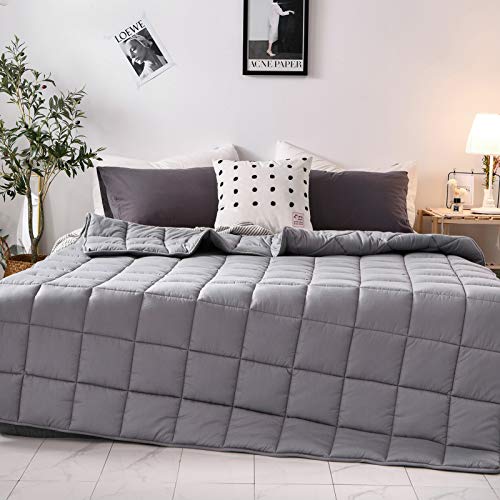 LIANLAM Weighted Blanket (20 lbs, 48"x72", Grey), Cooling Weighted Blanket for Adults, 100% Natural Cotton Material with Premium Glass Beads