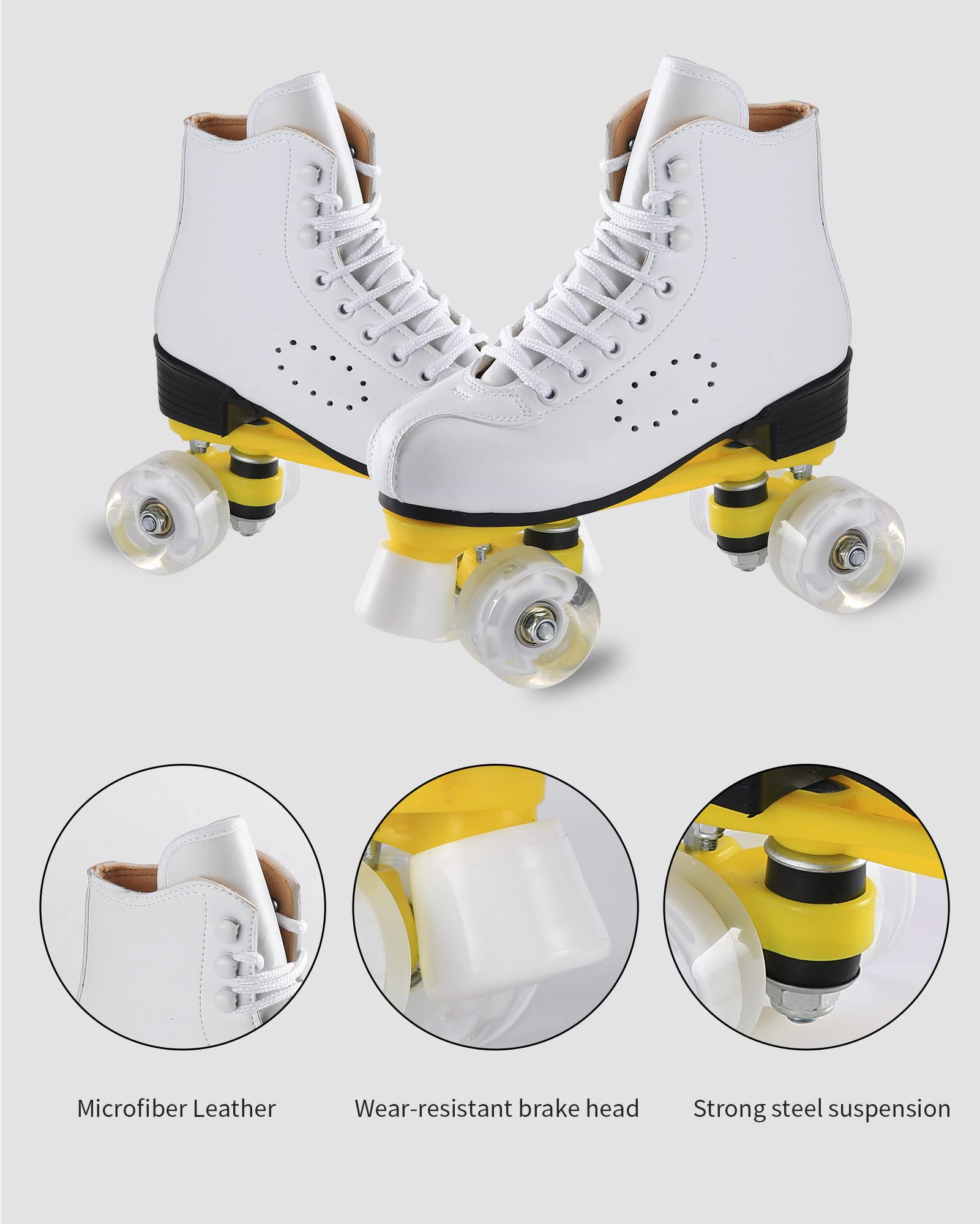 Ugboiu Roller Skates for Women and Men, Derby Roller Skates with 4 Shiny Wheel, Classic Double-Row Roller Skates for Indoor and Outdoor