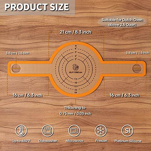 2PCs GUY DREAM Silicone Baking Mat for Dutch Oven - Non-stick Bread Sling - 8.3 Inch Reusable Bread Baking Mat – Silicone Dutch Oven Liner with Long Handles & 1 Set of Silicone Brush & Spatula