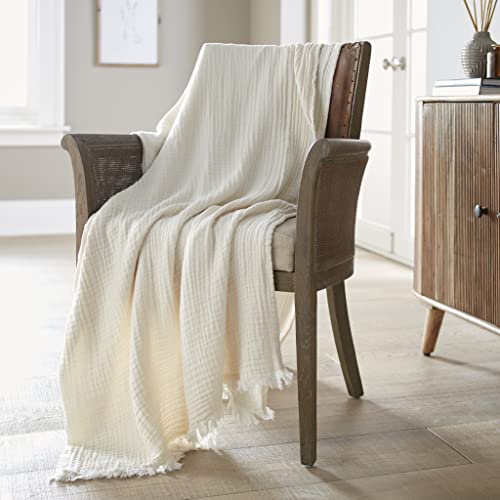 Whisper Organics, 100% Organic Muslin Cotton Throw Blanket β GOTS & Fairtrade Certified Organic β 4 Layers Breathable Lightweight Throw β All Season Pre-Washed Soft Cotton Blanket (Natural, 60x80)