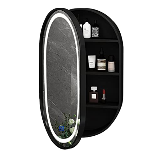 Bathroom Mirrors Wall-Mounted Vanity Medicine Cabinet with Mirror Oval Applicable to Hallway, Bedroom Smart Light and Defogging (Color : Black, Size 407014cm), 40 x 70 x 14cm