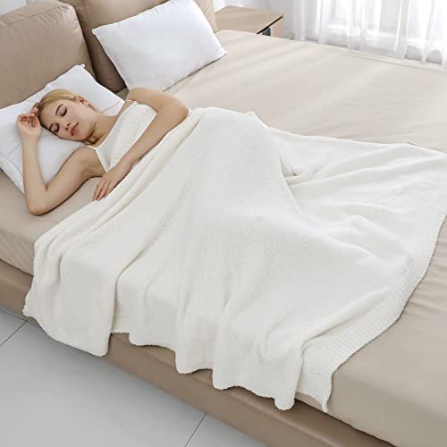 Bearberry Super Soft Knit Throw Blanket Lightweight Cozy Warm Fluffy Throw Blankets for Couch Bed Sofa (Cream, 50”x60”)