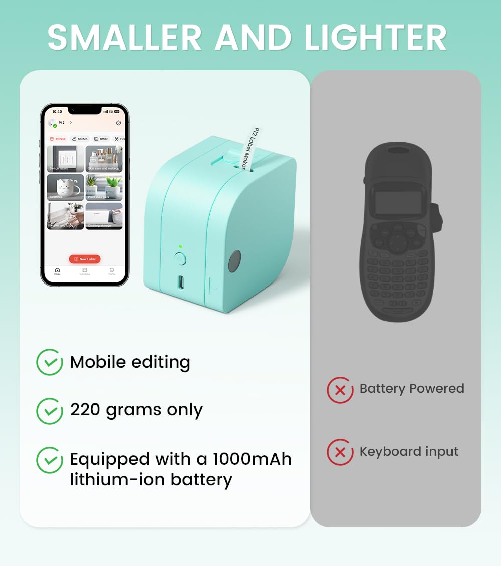 Phomemo P12 PRO Label Maker, Label Maker Machine with Tape, Mini Thermal Label Printer for Labeling Home Office, Bluetooth Label Maker Handheld Labeler Rechargeable for Organization, for Phone & Pad