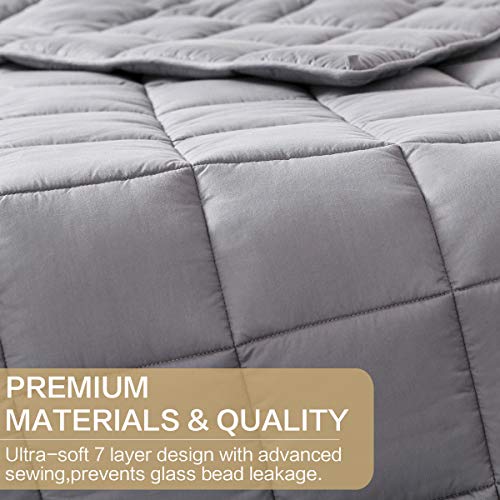 LIANLAM Weighted Blanket (20 lbs, 48"x72", Grey), Cooling Weighted Blanket for Adults, 100% Natural Cotton Material with Premium Glass Beads