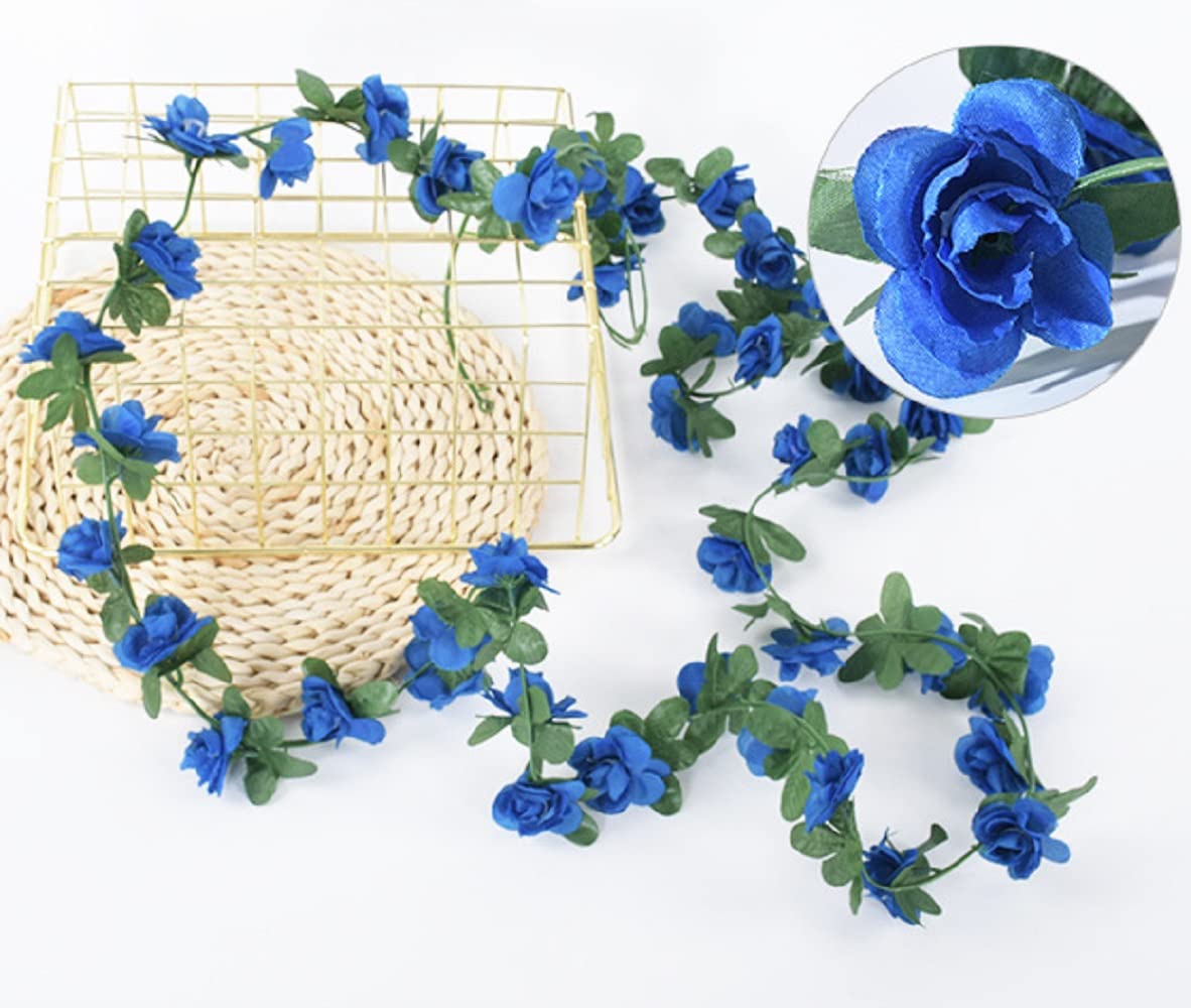 WEISPARK Fake Flowers - 4pcs 8.2 FT Artificial Rose Vine Flower Plants Hanging Rose Ivy for Home Hotel Office Wedding Party Garden Craft Art Décor (4pcs Royal Blue)