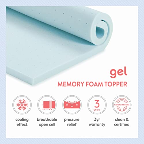 Best Price Mattress 1.5 Inch Ventilated Memory Foam Mattress Topper, Cooling Gel Infusion, CertiPUR-US Certified, Twin XL, Blue