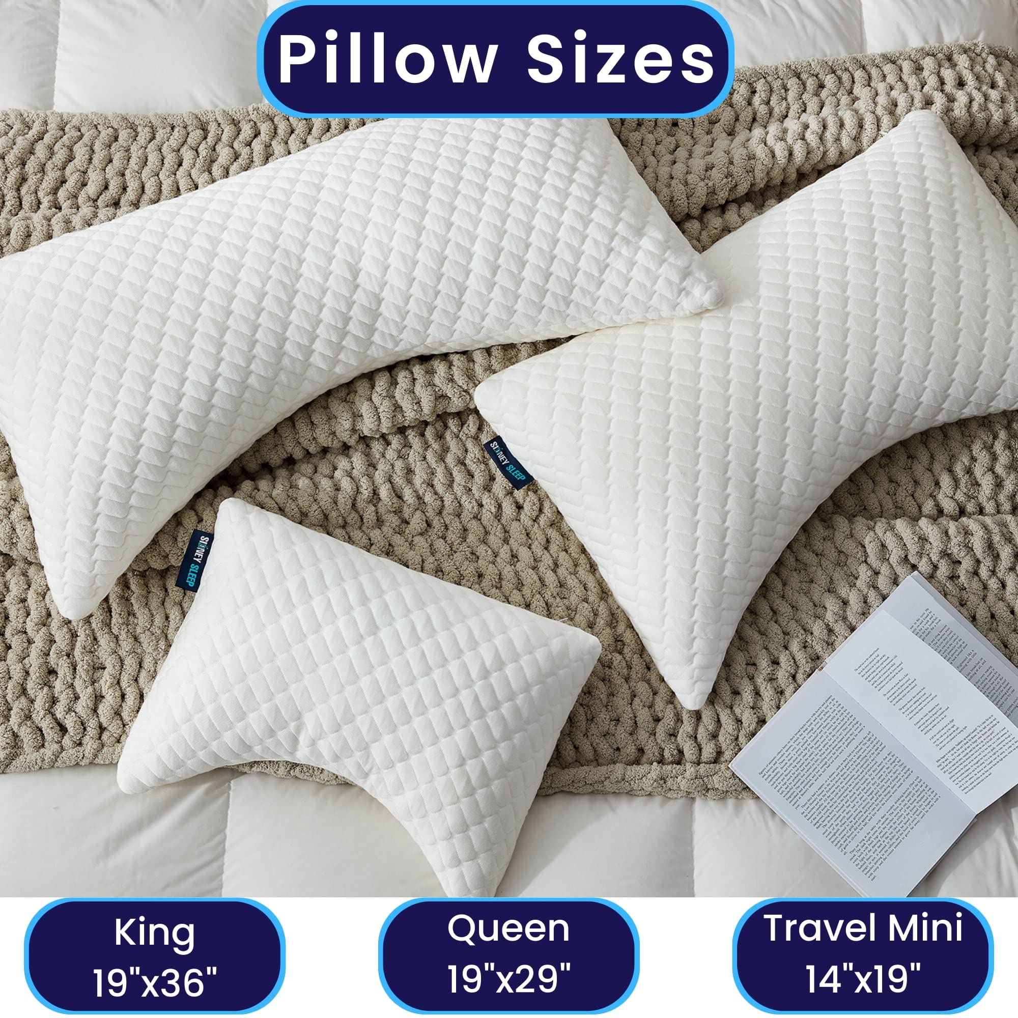 Sidney Sleep Mini Travel Size Neck Pillow - Knee Pillow - Back Lumbar Support - Curved Travel Pillow - 14 x 19 Inches - Adjustable Loft - Washable - Drawstring Backpack Included