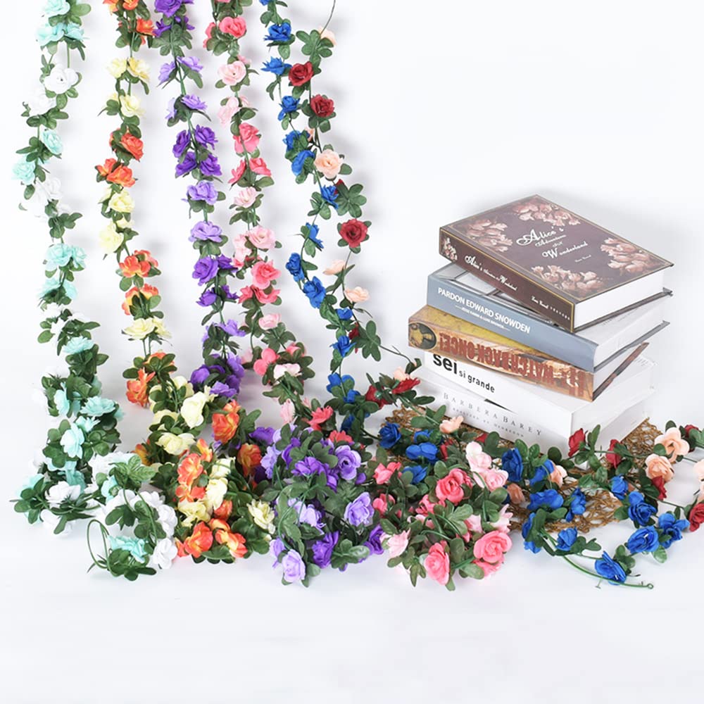 WEISPARK Fake Flowers - 4pcs 8.2 FT Artificial Rose Vine Flower Plants Hanging Rose Ivy for Home Hotel Office Wedding Party Garden Craft Art Décor (4pcs Royal Blue)