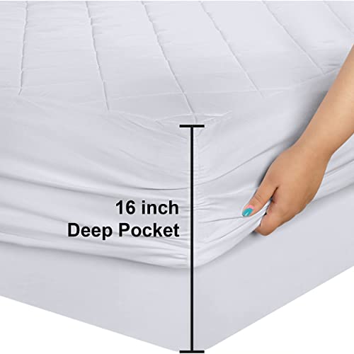 Utopia Bedding Fitted Sheet Queen Grey with Mattress Pad Quilted Fitted White (Pack of 2)