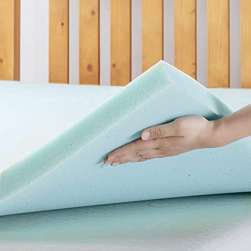 Best Price Mattress 1.5 Inch Ventilated Memory Foam Mattress Topper, Cooling Gel Infusion, CertiPUR-US Certified, Twin XL, Blue