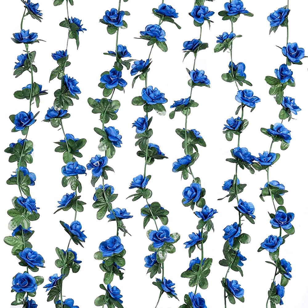 WEISPARK Fake Flowers - 4pcs 8.2 FT Artificial Rose Vine Flower Plants Hanging Rose Ivy for Home Hotel Office Wedding Party Garden Craft Art Décor (4pcs Royal Blue)