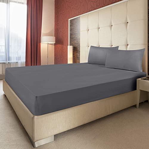 Utopia Bedding Fitted Sheet Queen Grey with Mattress Pad Quilted Fitted White (Pack of 2)