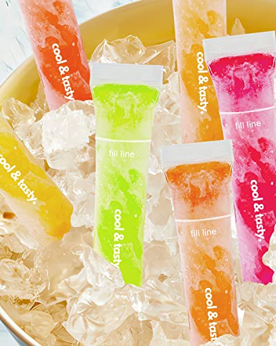 ANSMIO 150 Disposable Popsicle Mold Bags with Zip Seals, 8x2" Freezer Tubes for DIY Ice Pops, Yogurt, Juice & Fruit Smoothies - Includes Funnel for Healthy Snack Prep, BPA-Free, Ice Pop Molds