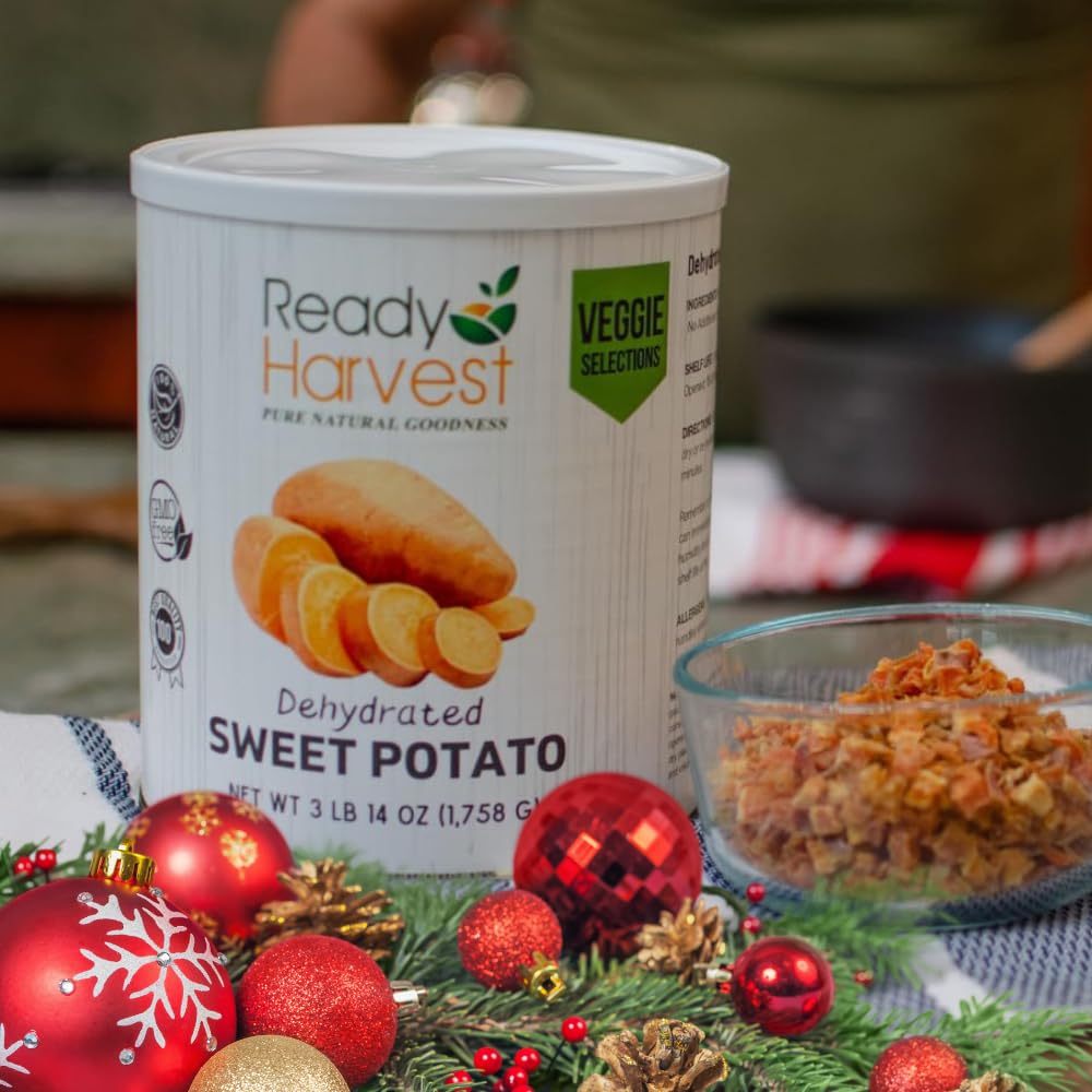 Ready Harvest Dehydrated Sweet Potatoes | Camper Must-Haves Camping Essentials | Hurricane Preparedness Items as Survival Food | Pantry Staples | #10 Can | 25-Year Shelf Life