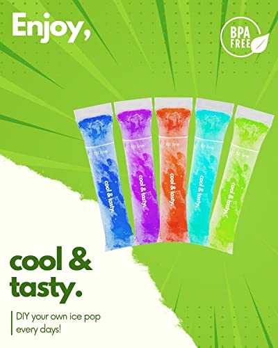 ANSMIO 150 Disposable Popsicle Mold Bags with Zip Seals, 8x2" Freezer Tubes for DIY Ice Pops, Yogurt, Juice & Fruit Smoothies - Includes Funnel for Healthy Snack Prep, BPA-Free, Ice Pop Molds
