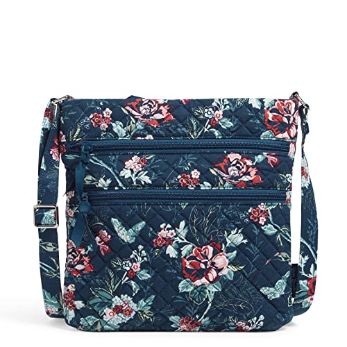 Vera Bradley Women's Cotton Triple Zip Hipster Crossbody Purse, Rose Toile - Recycled Cotton, One Size