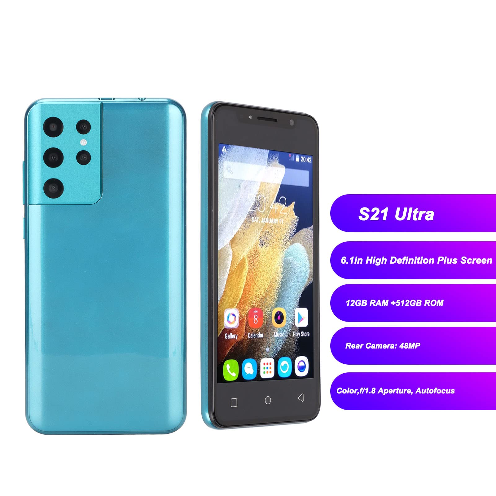 Unlocked Mobile Phone, S21 Ultra 6.1in HD Screen Smartphone, for Android 11 smartphone, 12GB 512GB Memory with Expansion to 128GB, Supports Long Battery Life/Fast Charging/Powerful Processor(Green)