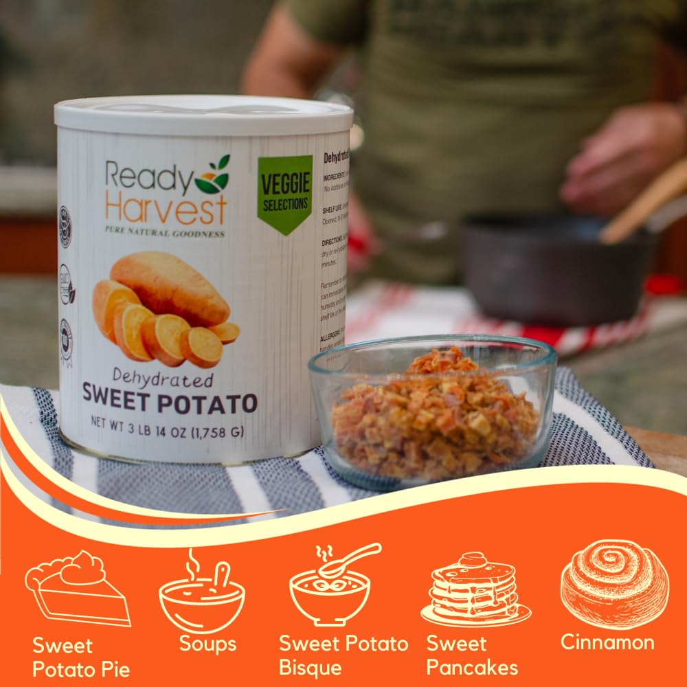 Ready Harvest Dehydrated Sweet Potatoes | Camper Must-Haves Camping Essentials | Hurricane Preparedness Items as Survival Food | Pantry Staples | #10 Can | 25-Year Shelf Life