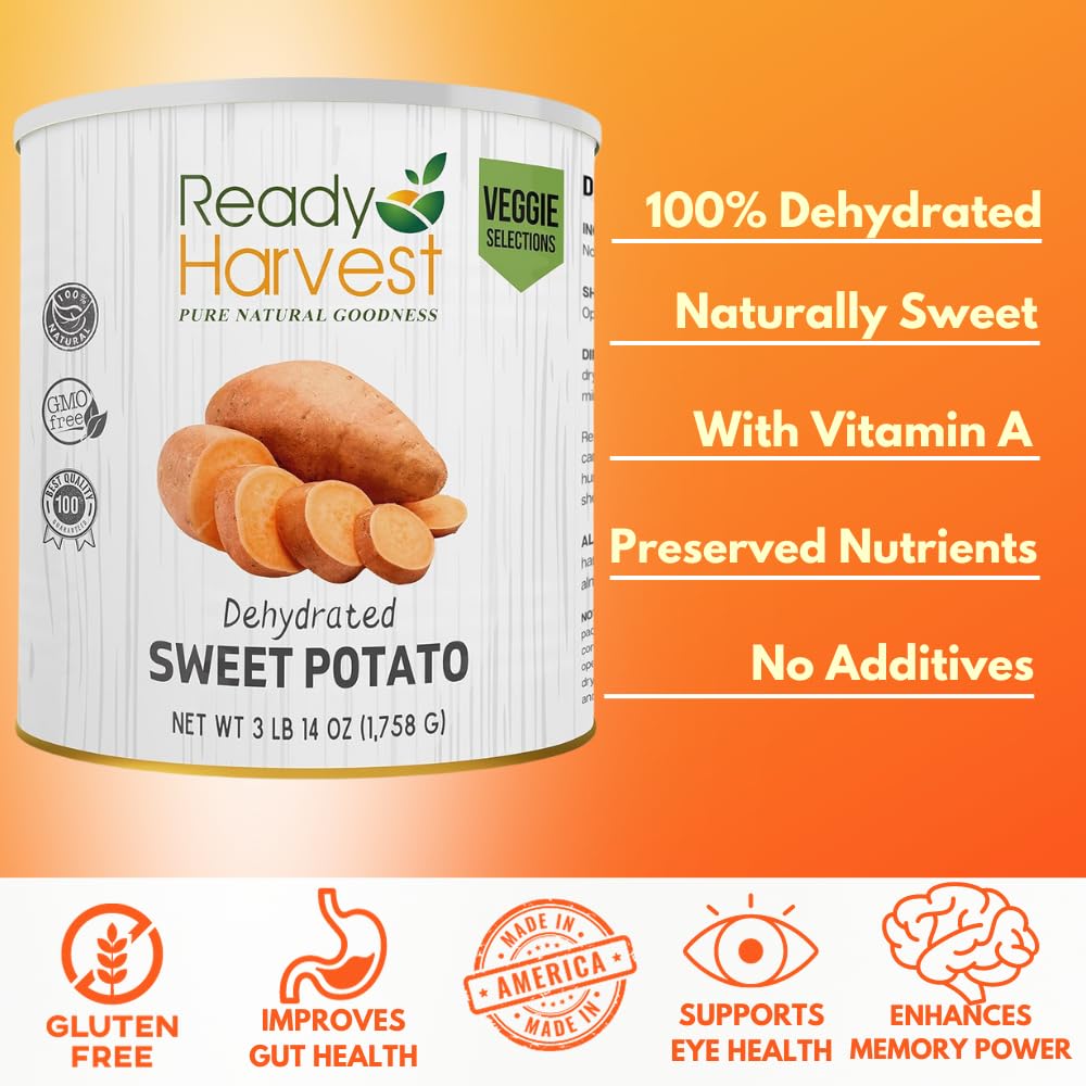 Ready Harvest Dehydrated Sweet Potatoes | Camper Must-Haves Camping Essentials | Hurricane Preparedness Items as Survival Food | Pantry Staples | #10 Can | 25-Year Shelf Life