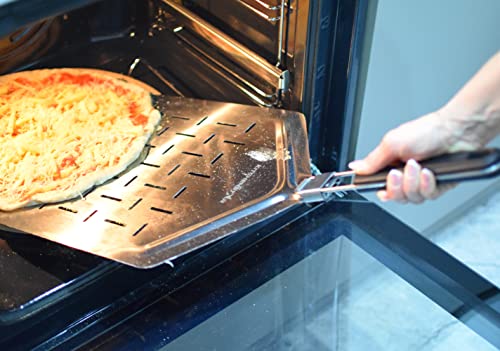 KitchenStar Perforated Stainless Steel Pizza Peel with Folding Handle (13 x 16.5 Inches) for Oven Pizza Turning, Placement and Retrieving - Professional Baking Tools Series