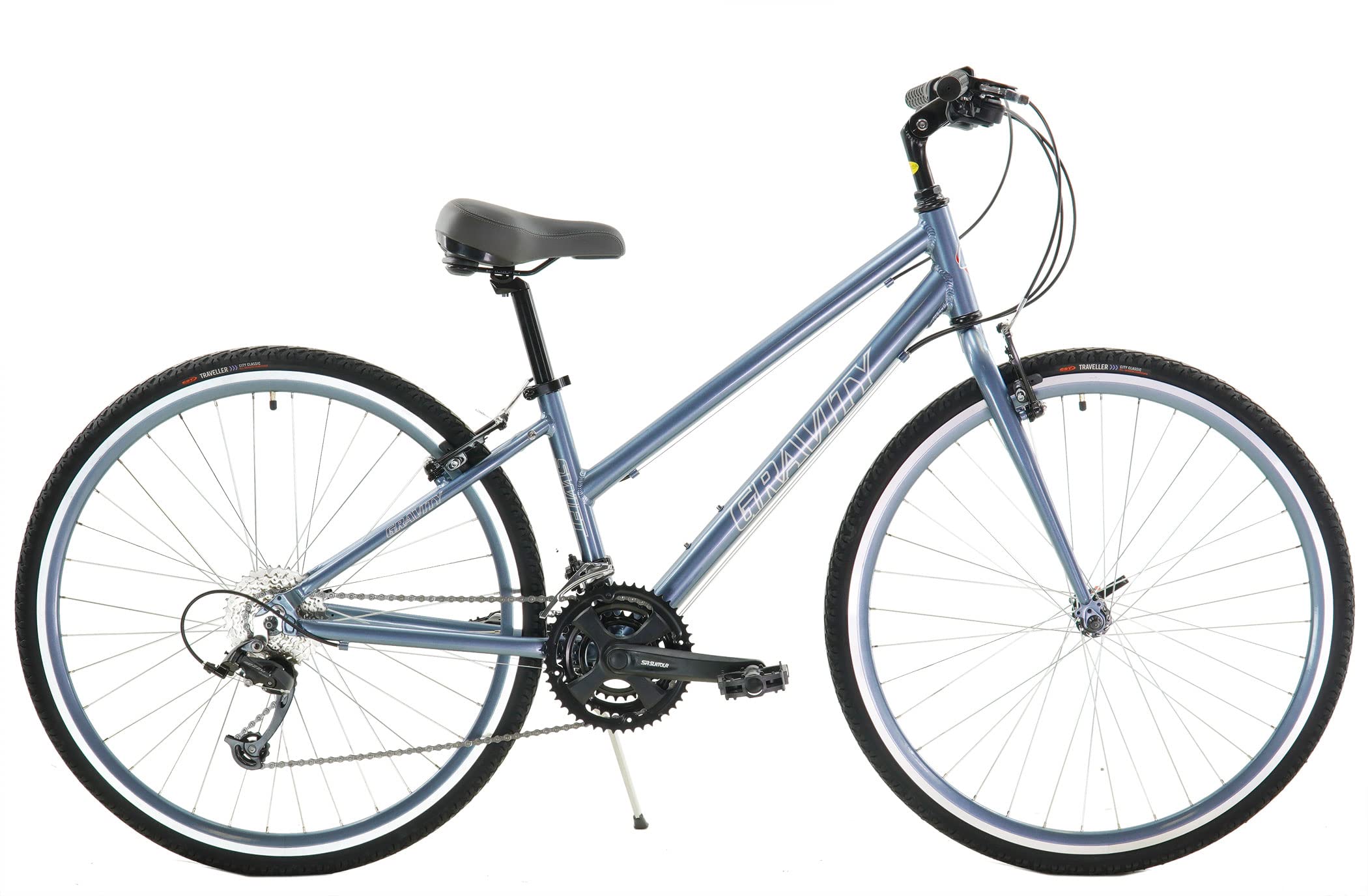 Gravity Swift 24 Dlx24 Super Hybrid Bike 24 Speed Flat Bar Road Bicycle (14 Ladies Stepthru fits Riders 4' 10" to 5' 5", Silver)