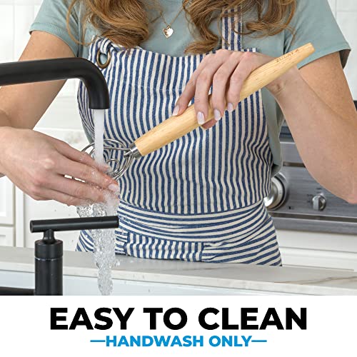 Zulay Kitchen 13 Inch Danish Dough Whisk - Large Wooden Danish Whisk For Dough With Stainless Steel Ring - Traditional Dutch Whisk Baking Tool For Bread, Batter, Cake, Pastry