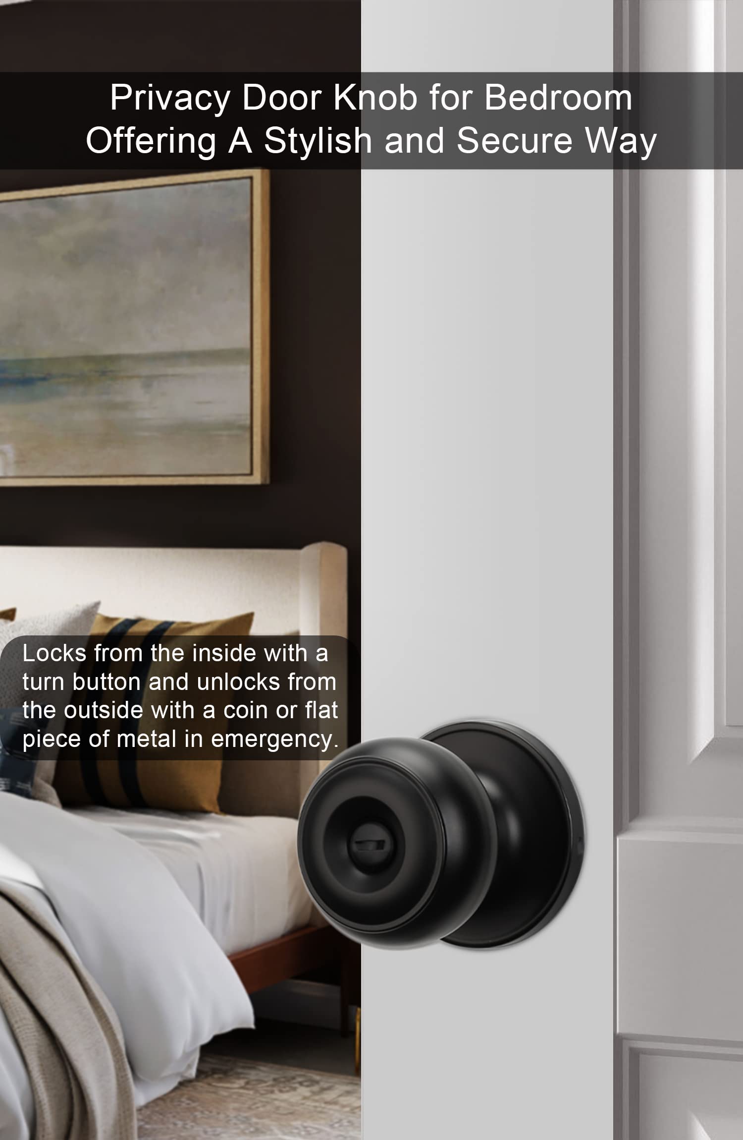goldenwarm Black Door Knobs Interior, Matte Black Keyless Privacy Door Knob, Black Bedroom Door Knobs, Black Door Knobs Interior Bulk, Indoor Bathroom Door Knob(6 Pack, Matte Black)