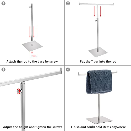 JUXYES Stainless Steel Towel Rack T-Shape Hand Towel Holder Stand, Height Adjustable Hand Towel Holder Rack for Bathroom Vanity Countertop, Brushed Finish
