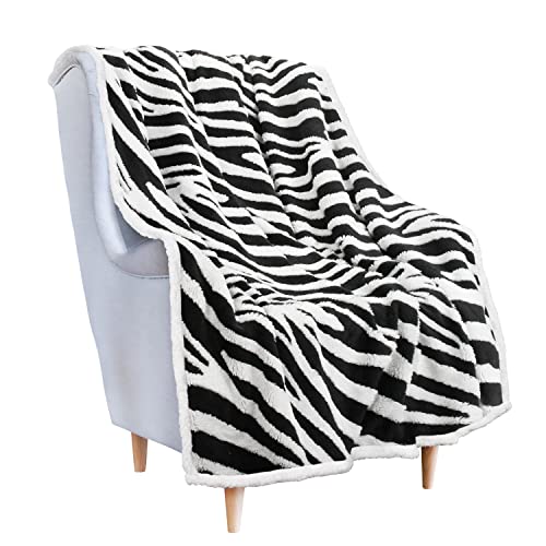 Sherpa Blanket Plush Throw Blanket Size 50" x 60" Bedding Fleece Reversible Blanket for Bed and Couch, Super Soft Comfy Warm Fuzzy TV Blanket Zebra
