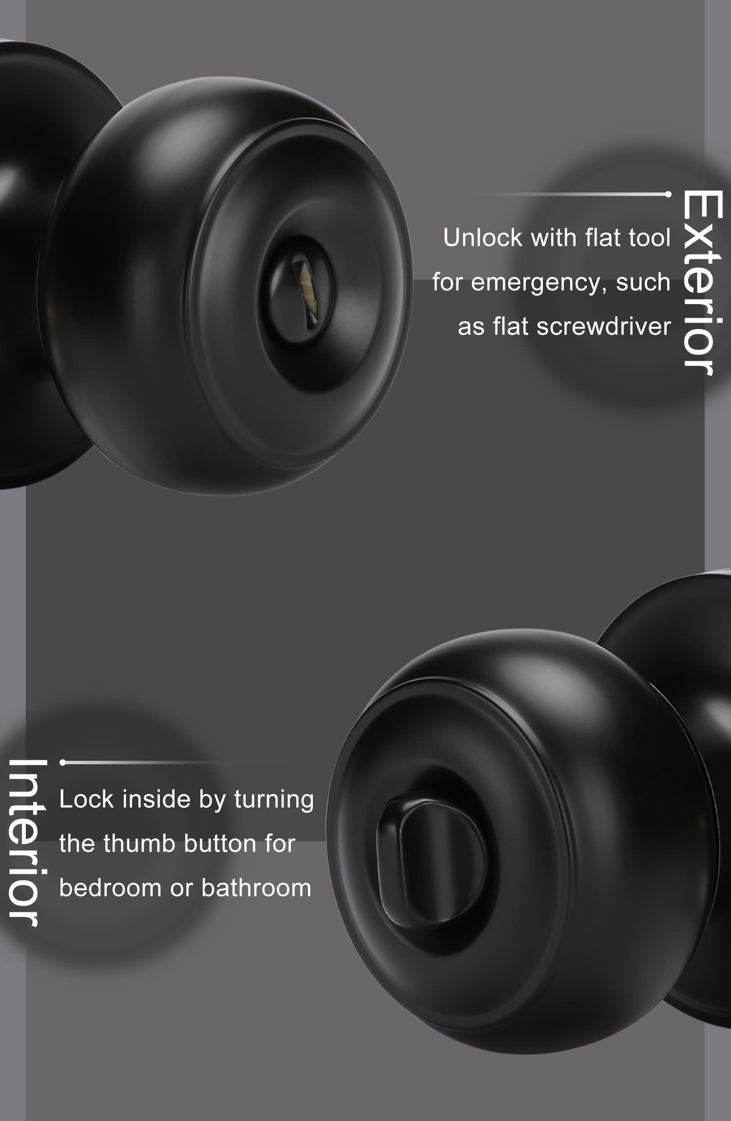 goldenwarm Black Door Knobs Interior, Matte Black Keyless Privacy Door Knob, Black Bedroom Door Knobs, Black Door Knobs Interior Bulk, Indoor Bathroom Door Knob(6 Pack, Matte Black)