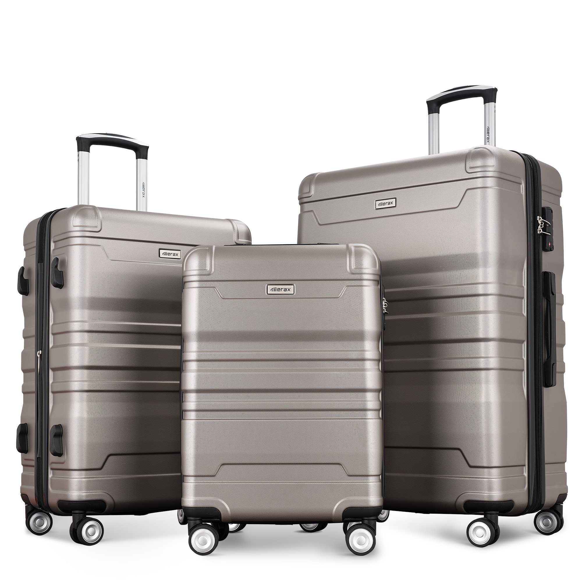 Merax Expandable ABS Hardshell Luggage Suitcase with Spinner Wheels Suit Case Lightweight, Gray, 3-Piece Set (20/24/28)