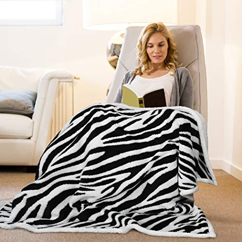 Sherpa Blanket Plush Throw Blanket Size 50" x 60" Bedding Fleece Reversible Blanket for Bed and Couch, Super Soft Comfy Warm Fuzzy TV Blanket Zebra