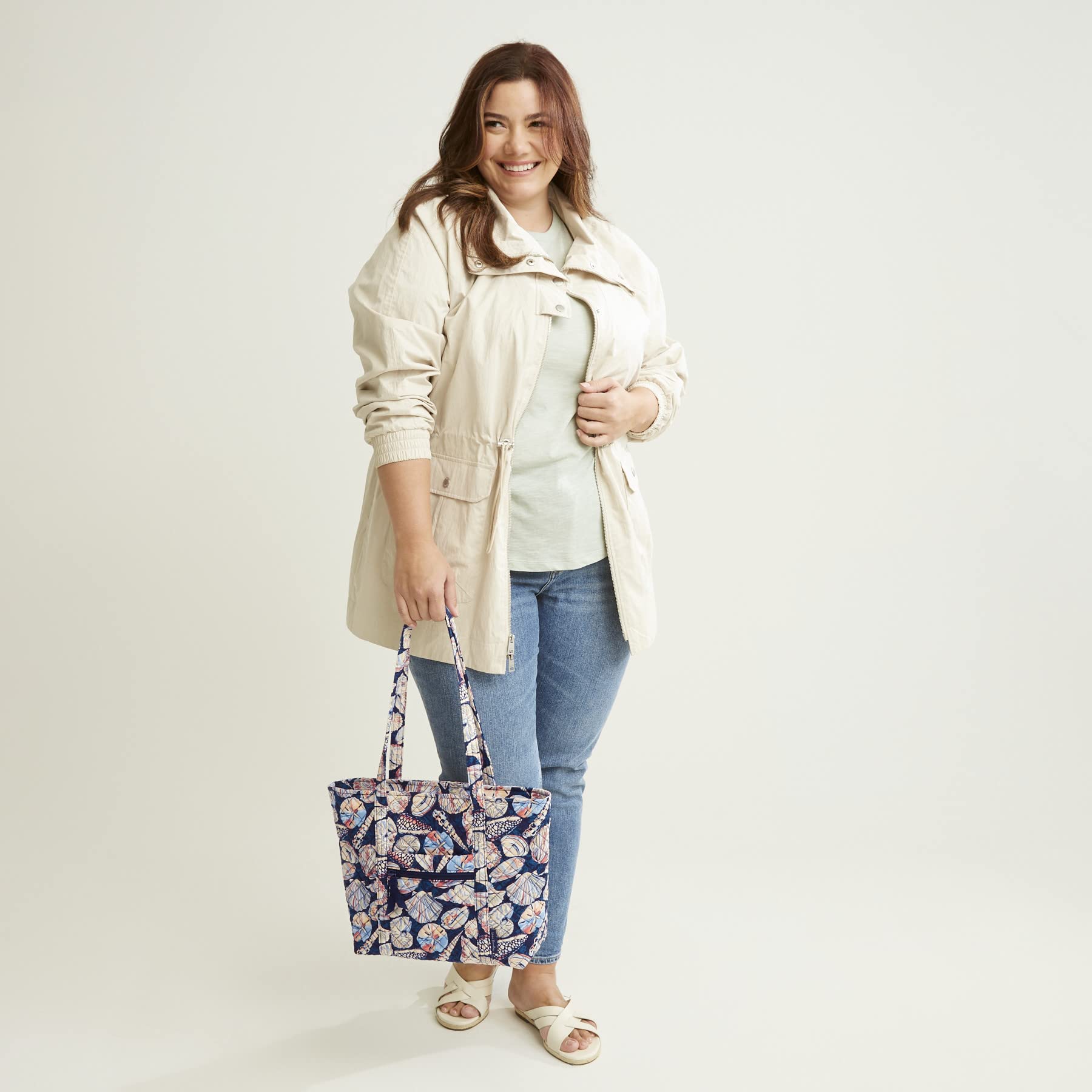 Vera Bradley Women's Performance Twill Small Vera Tote Bag, Olive Leaf, One Size