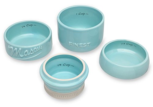 Sparrow Decor Mason Jar Measuring Cups Set - Set of 4 Ceramic Measuring Cups (1/4, 1/3, 1/2, 1 Cup) in Rustic, Antique, Farmhouse Design Perfect for Your Kitchen (Blue)