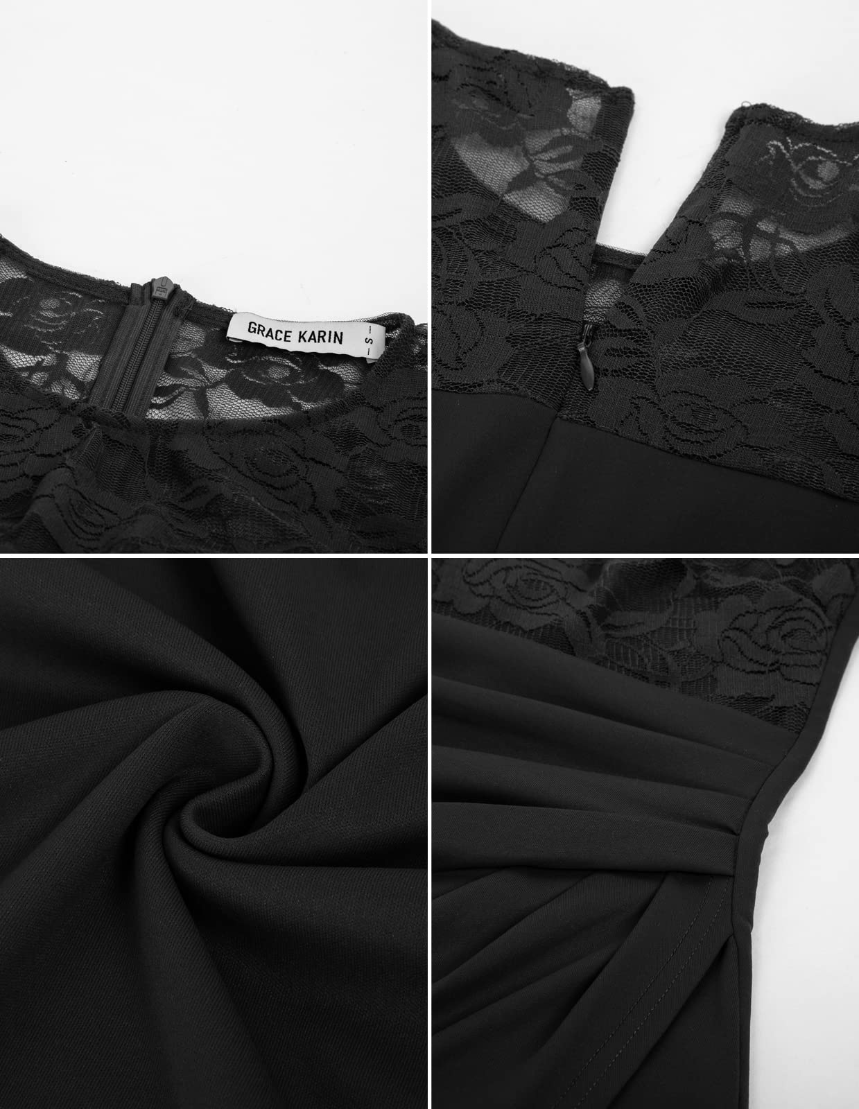 Women's Vintage Floral Lace Dress Asymmetrical Hem Cocktail Formal Swing Dress M Black