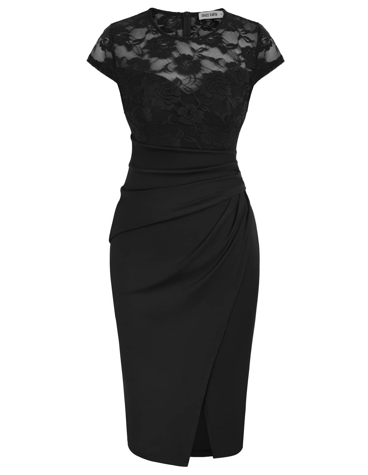 Women's Vintage Floral Lace Dress Asymmetrical Hem Cocktail Formal Swing Dress M Black