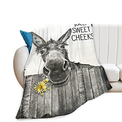 Funny Donkey Throw Blanket Cute Animal Donkey Flower Blanket for Kids Adults Super Warm Soft Cozy Plush Fleece Flannel Blanket for Sofa Couch Bed Birthday Gifts 40"x50"