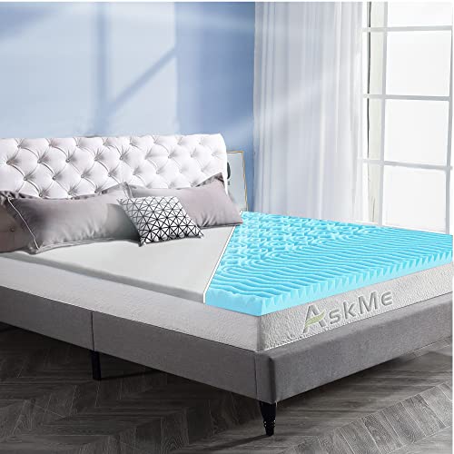 Askme Mattress Topper Twin 3 Inch Zoned Cooling Gel Memory Foam with Bonus Breathable Cover,Air Flow Design|US and Euro Certified