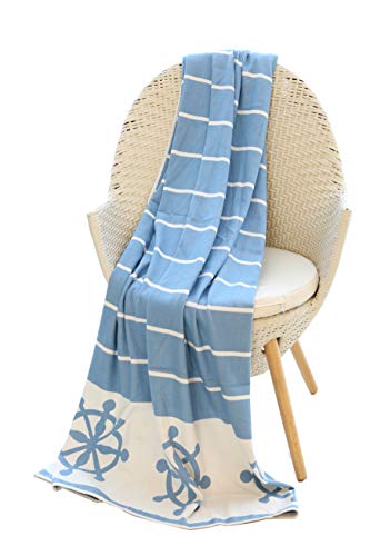 Mika Home Nautical Reversible Cozy Bamboo Fiber Oversized Throw Bed Blankets for Couch, Sofa, Travel, 50X70”, Blue, White