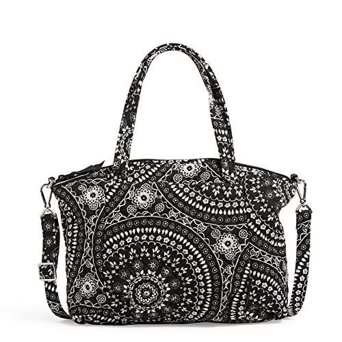 Vera Bradley Women's Cotton Pleated Multi-strap Shoulder Satchel Purse, Black Bandana Medallion, One Size