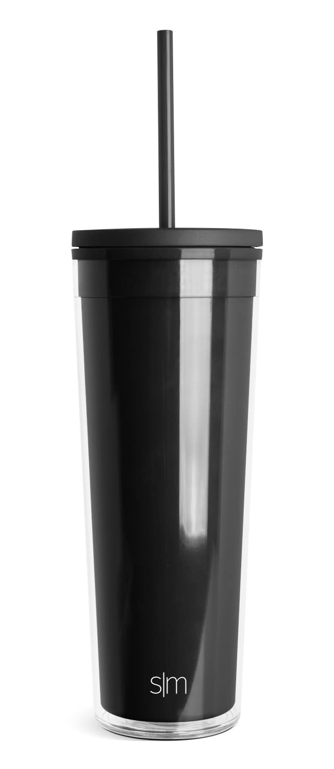 Simple Modern Plastic Tumbler with Lid and Straw | Reusable BPA Free Iced Coffee Cups Double Wall Smoothie Cup | Gifts for Women Men Him Her | Classic Collection | 24oz | Midnight Black
