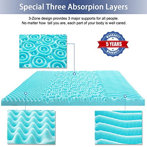 Askme Mattress Topper Twin 3 Inch Zoned Cooling Gel Memory Foam with Bonus Breathable Cover,Air Flow Design|US and Euro Certified