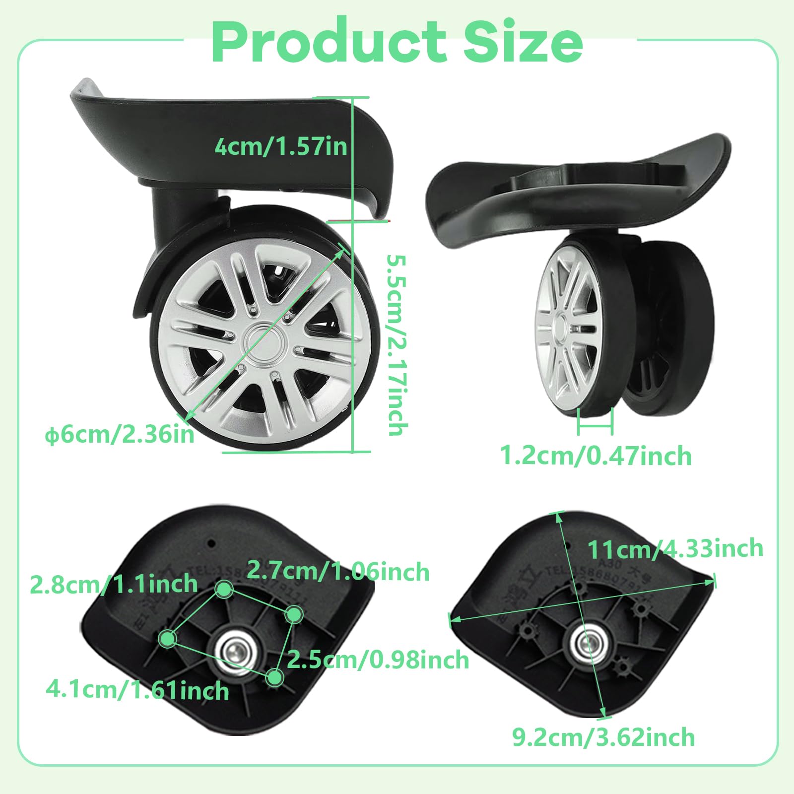 Luggage Wheels Replacement, 1 Pair Suitcase Wheels Replacement,Mute Swivel Replacement Wheels for Luggage,Spinner Luggage Replacement Wheels with 10 Screws Suitcase Accessory Wheel Width 1.2cm/0.5in