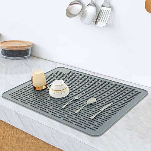 SOSMAR Silicone Drying Mat, XL Size 23” x 18”, Dish Drying Mat, Large Dish Drainer Mat for Kitchen Counter, Heat Resistant Hot Pot Holder, Non-Slip Silicone Sink Mat, BPA Free, Dish Washer Safe, Gray